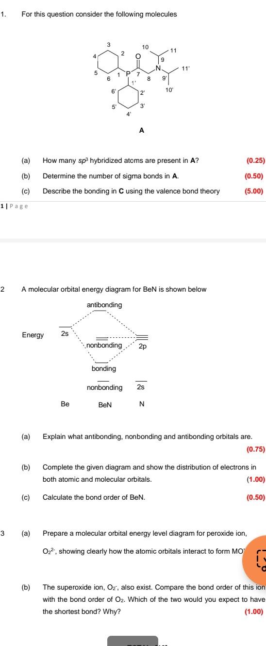 Solved For this question consider the following molecules | Chegg.com