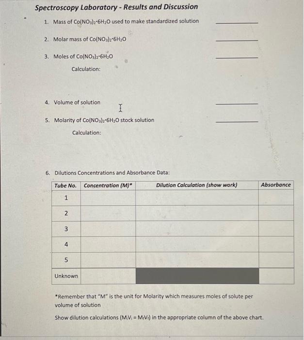 Solved Spectroscopy Laboratory - Results and Discussion 1. | Chegg.com