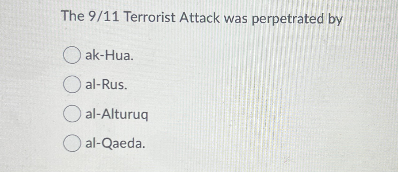 Solved The 9/11 ﻿Terrorist Attack was perpetrated | Chegg.com