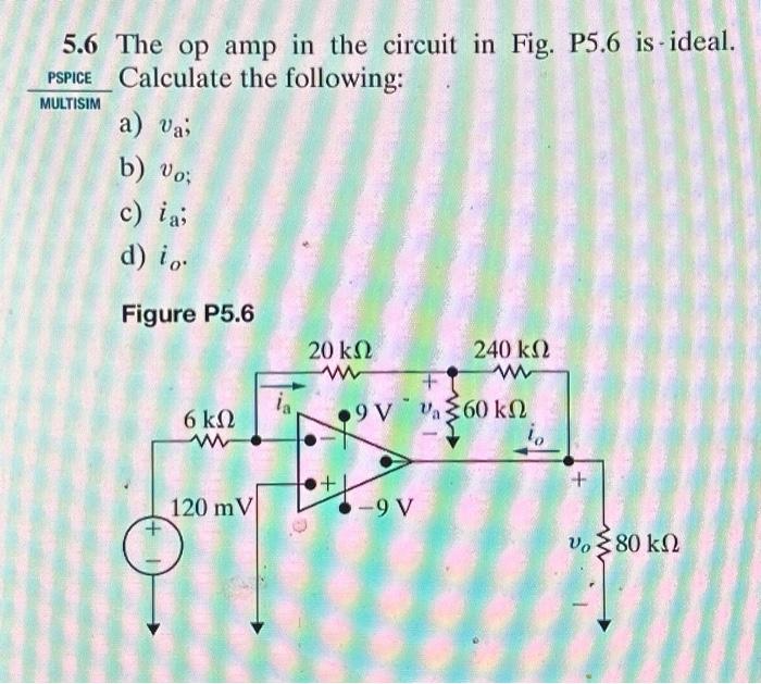 Solved 5.6 The op amp in the circuit in Fig. P5.6 is-ideal. | Chegg.com