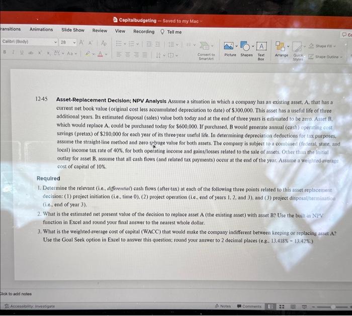 12.45 Asset-Replacement Decislon: NPV Analysis Assume | Chegg.com