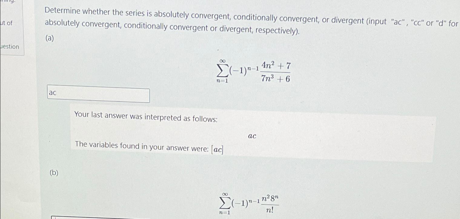 Solved Determine whether the series is absolutely | Chegg.com