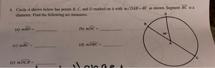 Solved 6. Circle A shown below has points B, C, and D marked | Chegg.com