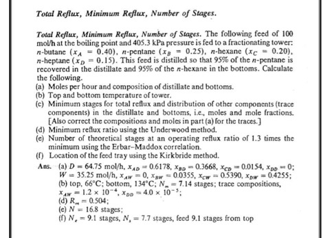 Solved Total Reflux, Minimum Reflux, Number of Stages.Total | Chegg.com