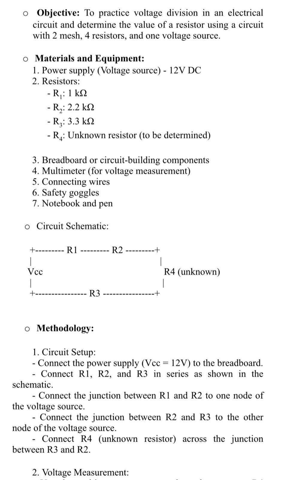 Solved Objective: To practice voltage division in an | Chegg.com