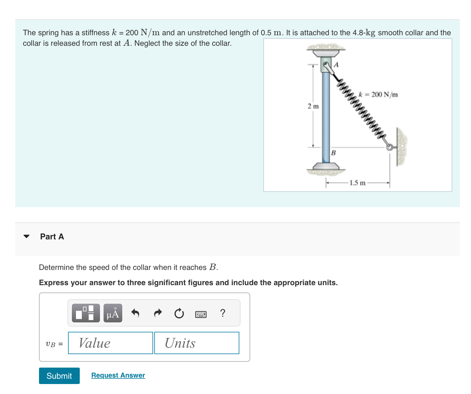 Solved The spring has a stiffness k=200Nm ﻿and an | Chegg.com