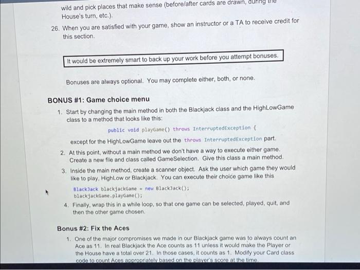 Solved Part A: Blackjack! 1. In this portion of the | Chegg.com