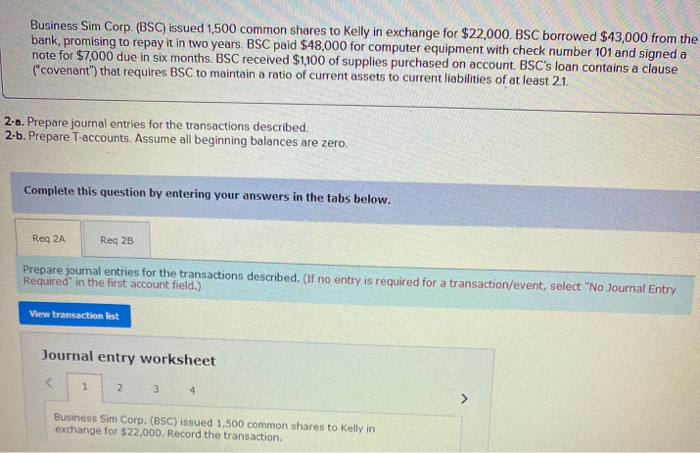 Solved Business Sim Corp (BSC) issued 1,500 common shares to | Chegg.com