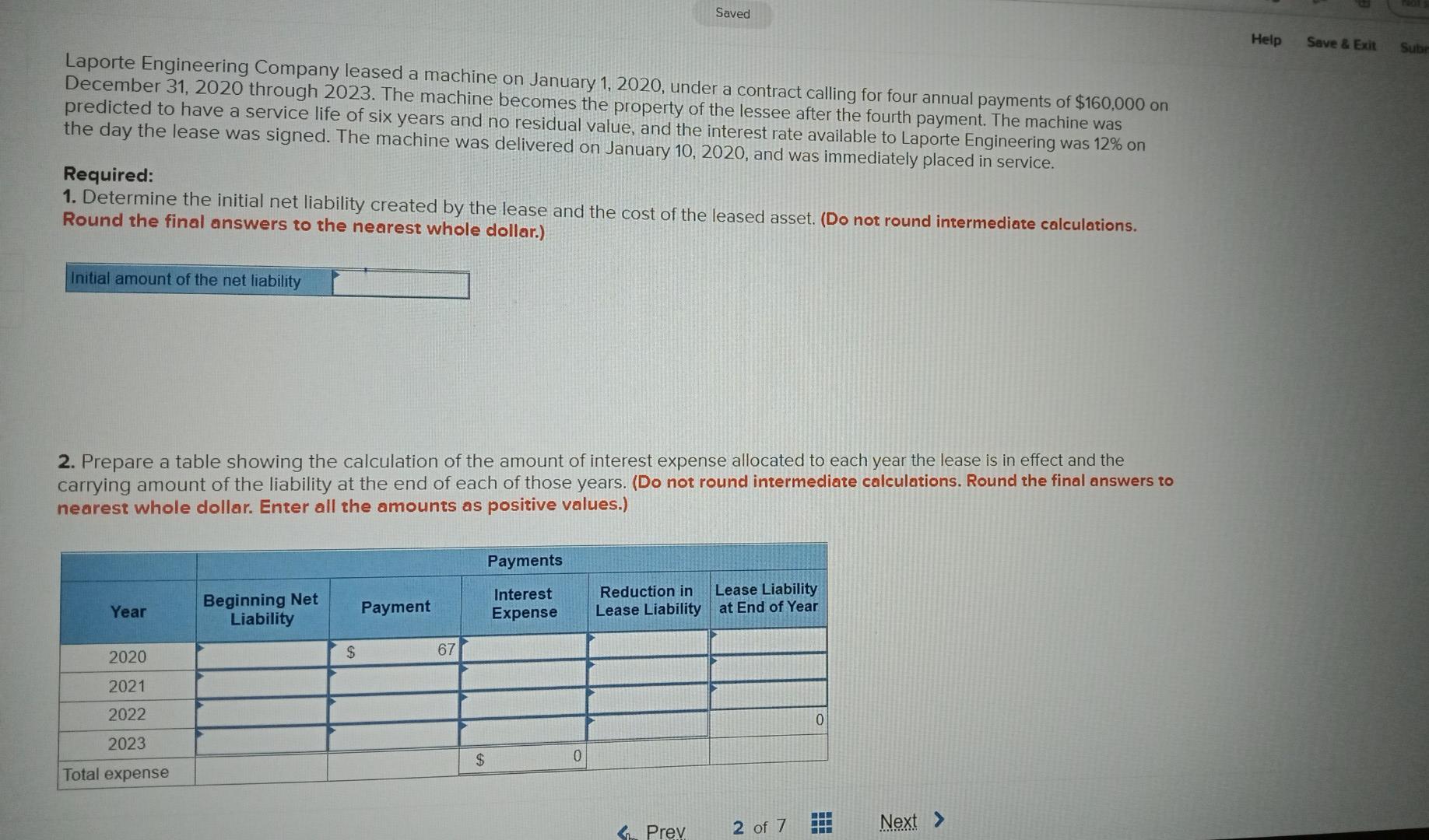 Solved Saved Help Save & Exit Sub Laporte Engineering | Chegg.com