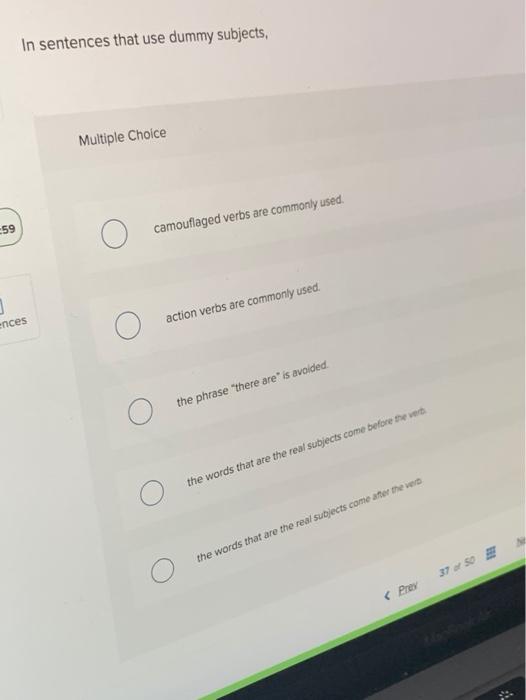 In sentences that use dummy subjects, Multiple Choice | Chegg.com