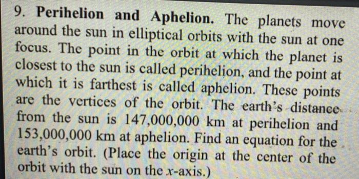Solved 9. Perihelion and Aphelion. The planets move around | Chegg.com