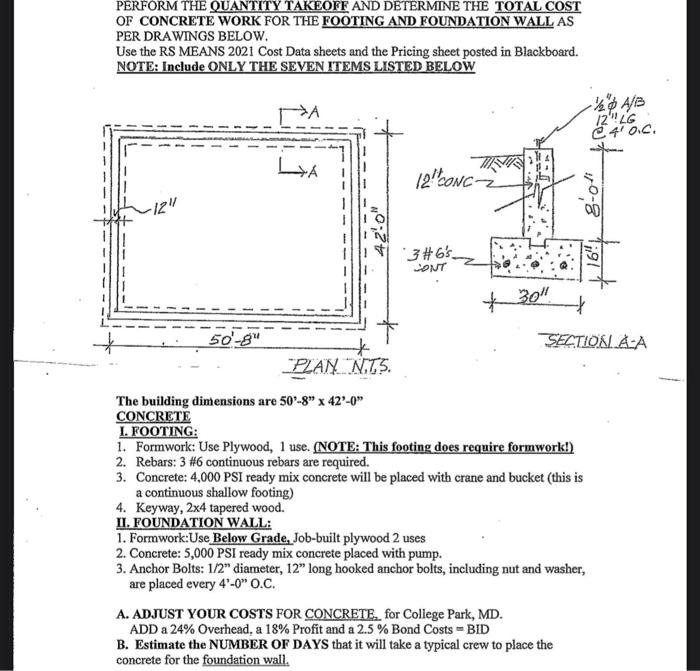 PERFORM THE QUANTITY TAKEOFF AND DETERMINE THE TOTAL | Chegg.com