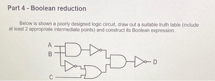Solved Part 4 - Boolean reduction Below is shown a poorly | Chegg.com
