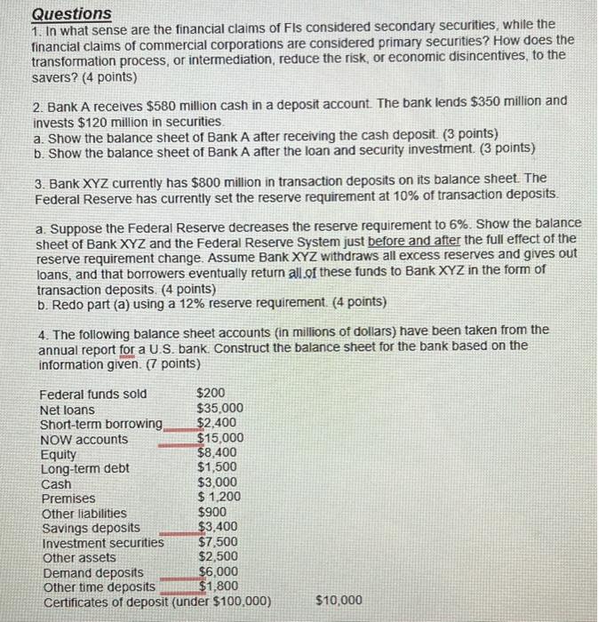 Solved Questions 1. In what sense are the financial claims | Chegg.com