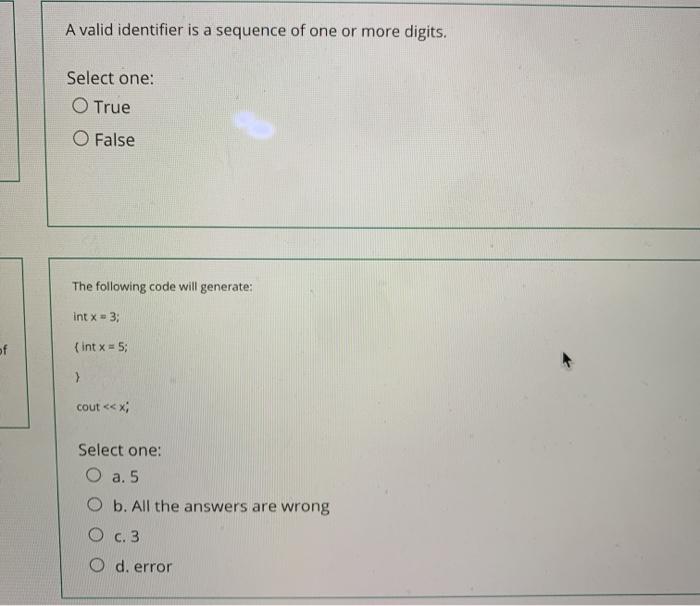 Solved A valid identifier is a sequence of one or more | Chegg.com