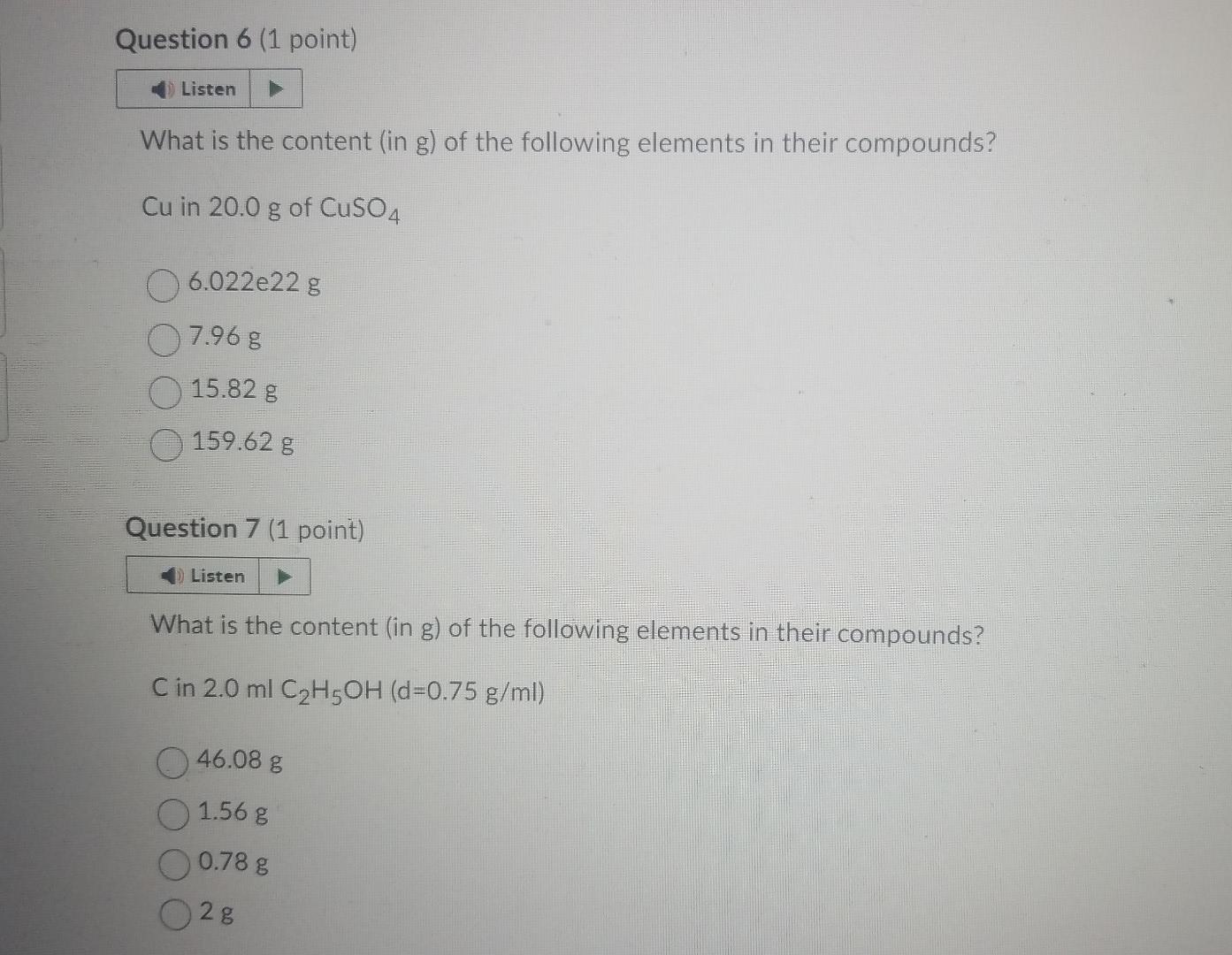 Solved What is the content (in g) of the following elements | Chegg.com