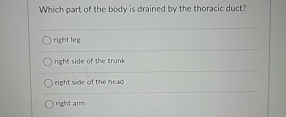 Solved Which part of the body is drained by the thoracic | Chegg.com