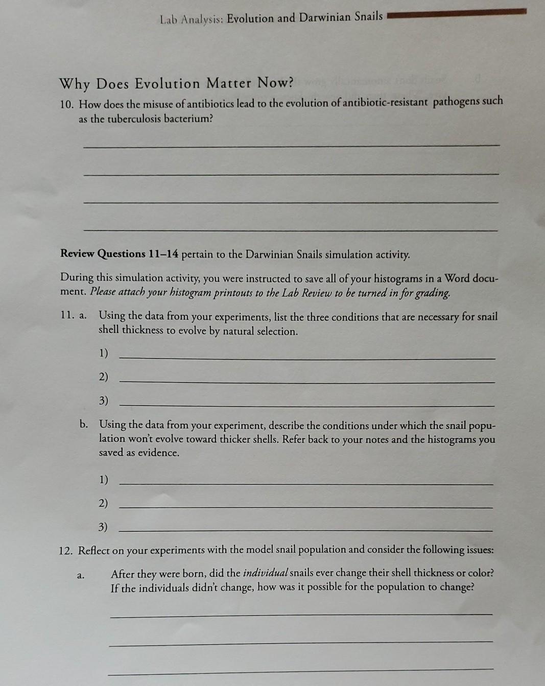 Solved Lab Analysis: Evolution and Darwinian Snails Why Does | Chegg.com