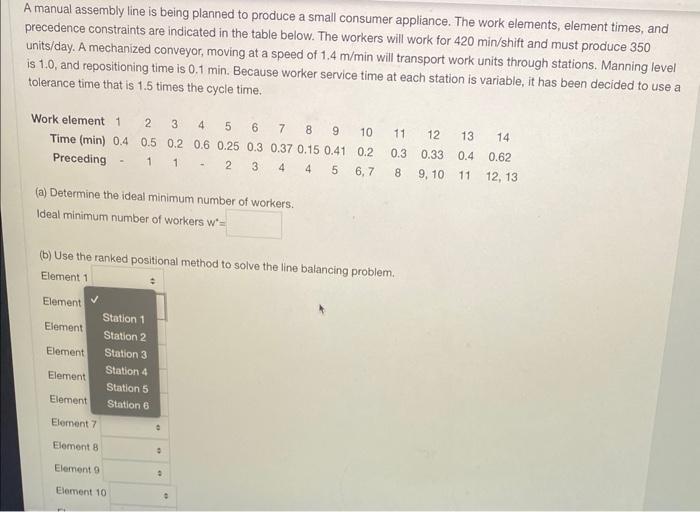 Solved A manual assembly line is being planned to produce a | Chegg.com