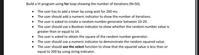 Solved Build a VI program using for loop showing the number | Chegg.com