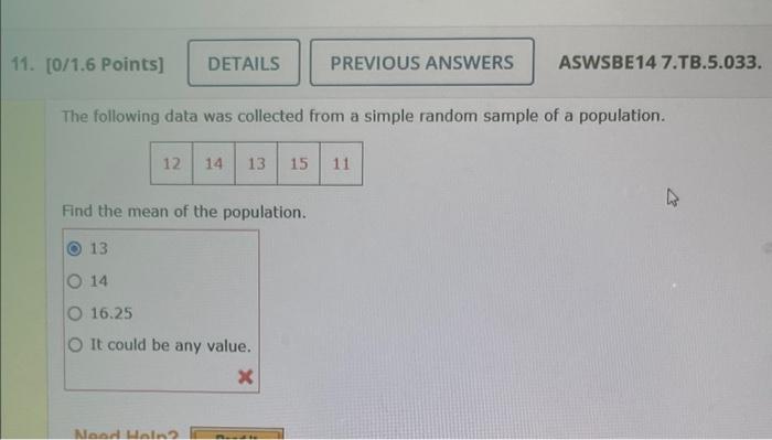 Solved The following data was collected from a simple random | Chegg.com