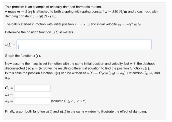 Solved This problem is an example of critically damped | Chegg.com