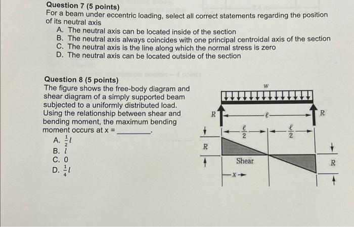 Solved Question 7 (5 points) For a beam under eccentric | Chegg.com