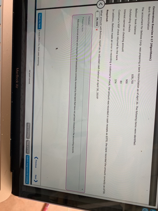 Solved Cornerstone Exercise 4-17 (Algorithmic) Bank | Chegg.com Solved Cornerstone Exercise 4-17 (Algorithmic) Bank | Chegg.com