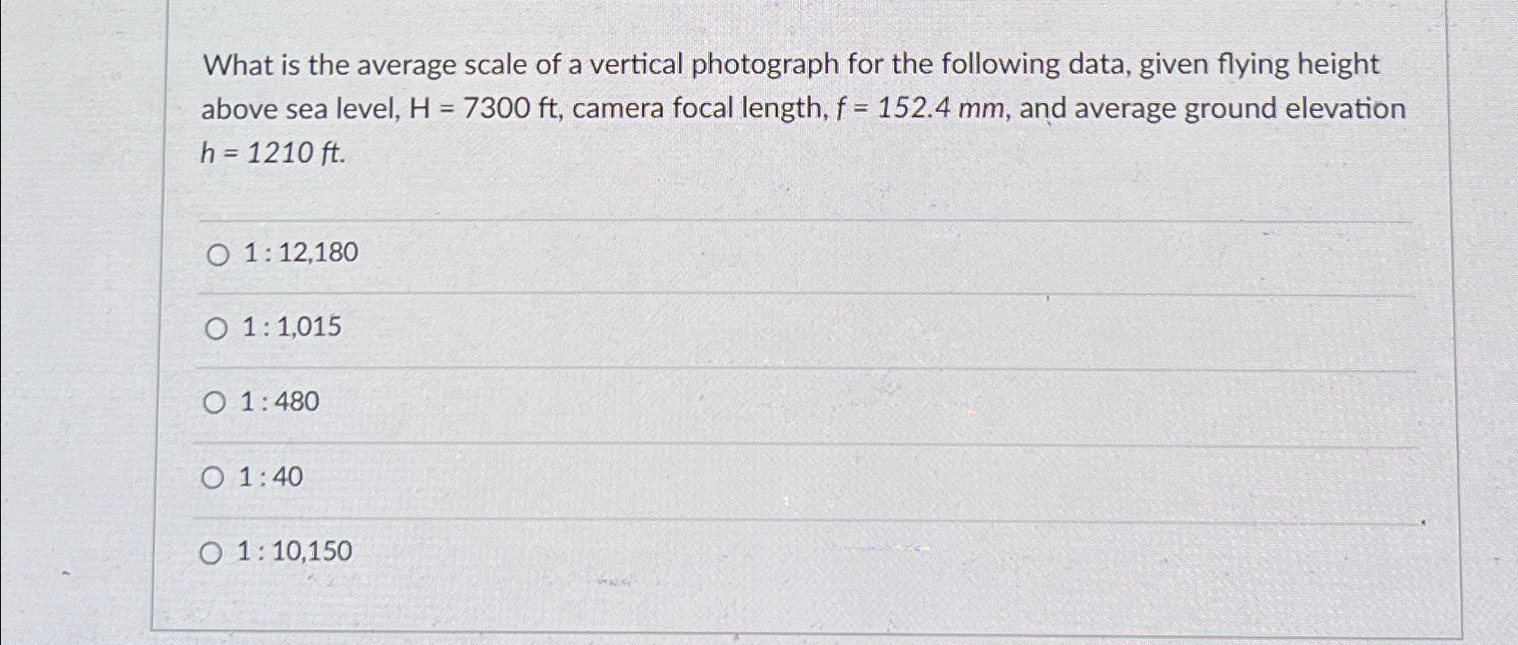 Solved What is the average scale of a vertical photograph | Chegg.com