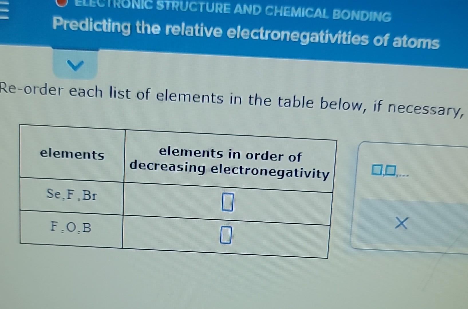 Solved Re-order each list of elements in the table below, if | Chegg.com