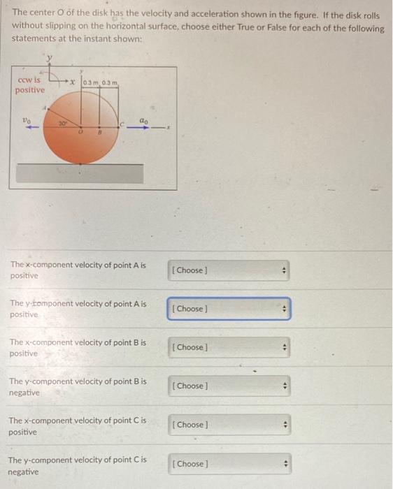 Solved The center O of the disk has the velocity and | Chegg.com