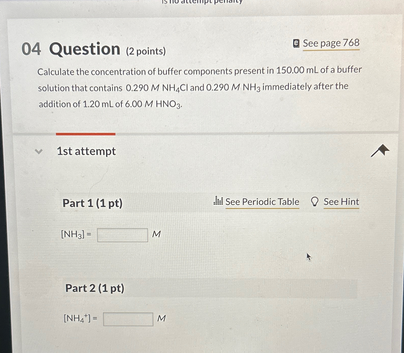 Solved 04 ﻿Question (2 ﻿points)[. ﻿See page 768Calculate the | Chegg.com
