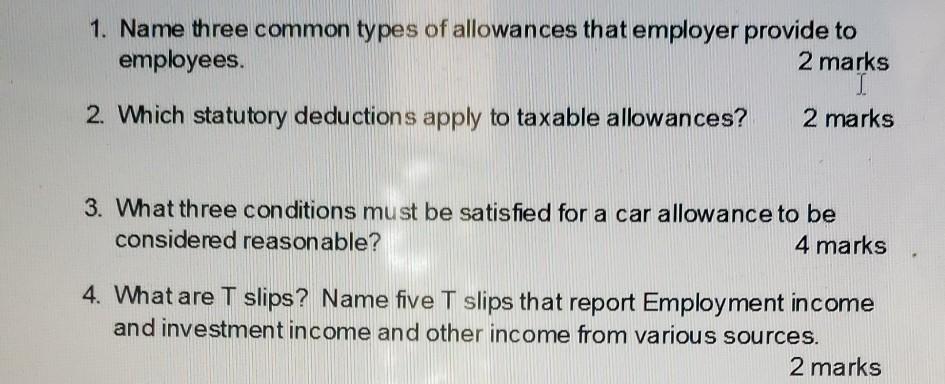 Solved 1. Name three common types of allowances that | Chegg.com