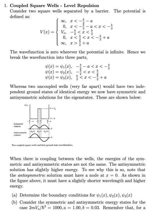 Solved 1. Coupled Square Wells - Level Repulsion Consider | Chegg.com
