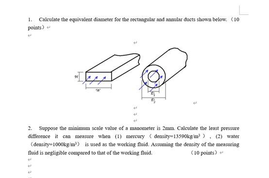 Solved 1. Calculate the equivalent diameter for the | Chegg.com