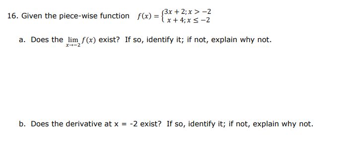 Solved Given the piece-wise function | Chegg.com