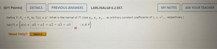 Solved [2/4 Points] DETAILS PREVIOUS ANSWERS POOLELINALG4 | Chegg.com