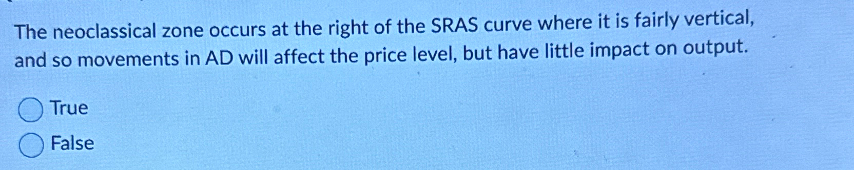 Solved The neoclassical zone occurs at the right of the SRAS | Chegg.com