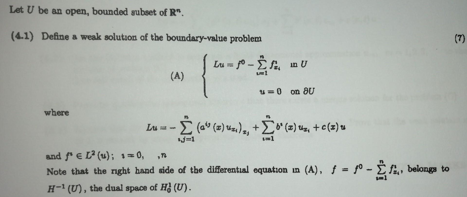 Solved Let U be an open, bounded subset of R". (4.1) Define | Chegg.com