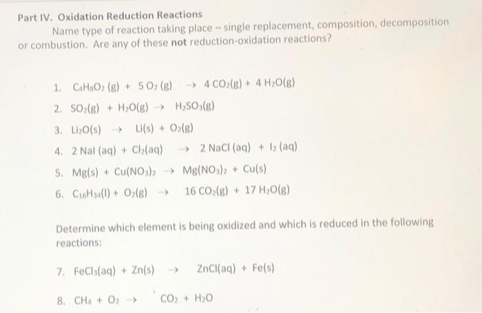 Solved HW Set 6 - Chemical Equations (Chapter 6) Part I: | Chegg.com