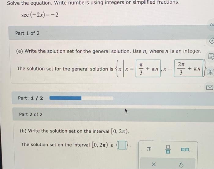 Solved Solve the equation. Write numbers using integers or | Chegg.com