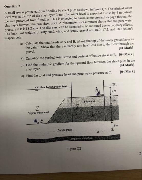 Solved Question 2 A small area is protected from flooding by | Chegg.com