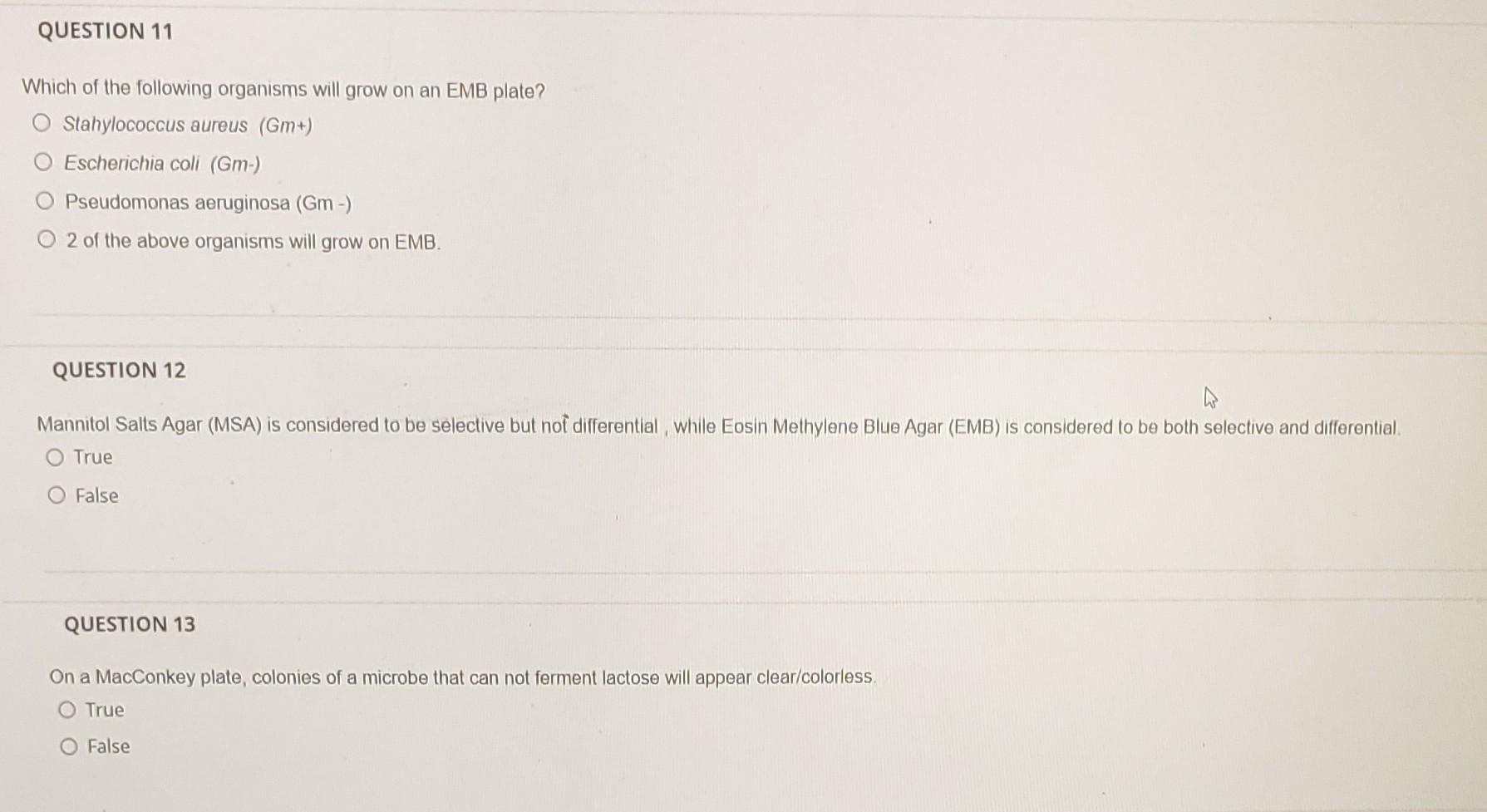 Solved Which of the following organisms will grow on an EMB | Chegg.com