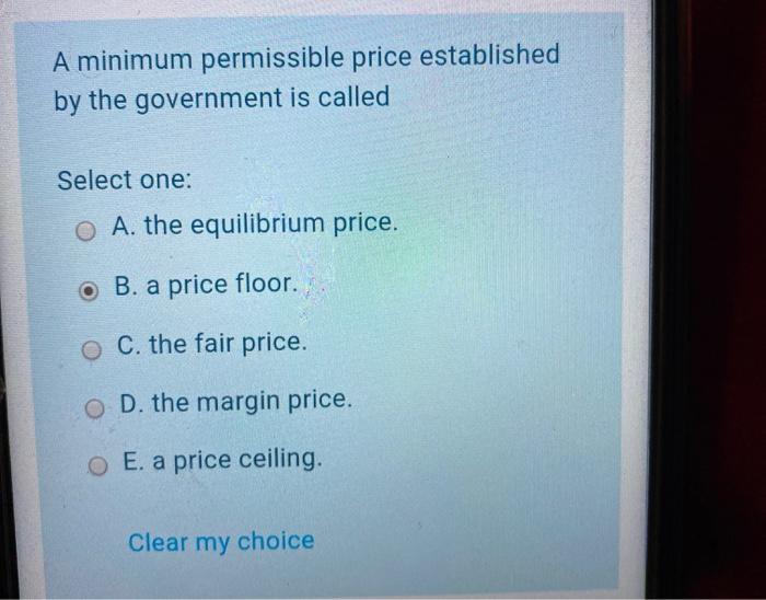 Solved A minimum permissible price established by the | Chegg.com