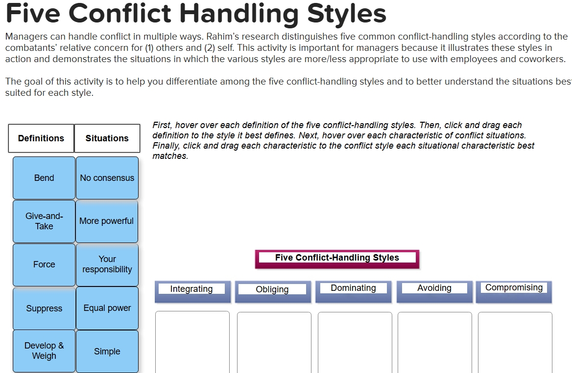 Solved Five Conflict Handling StylesManagers can handle | Chegg.com