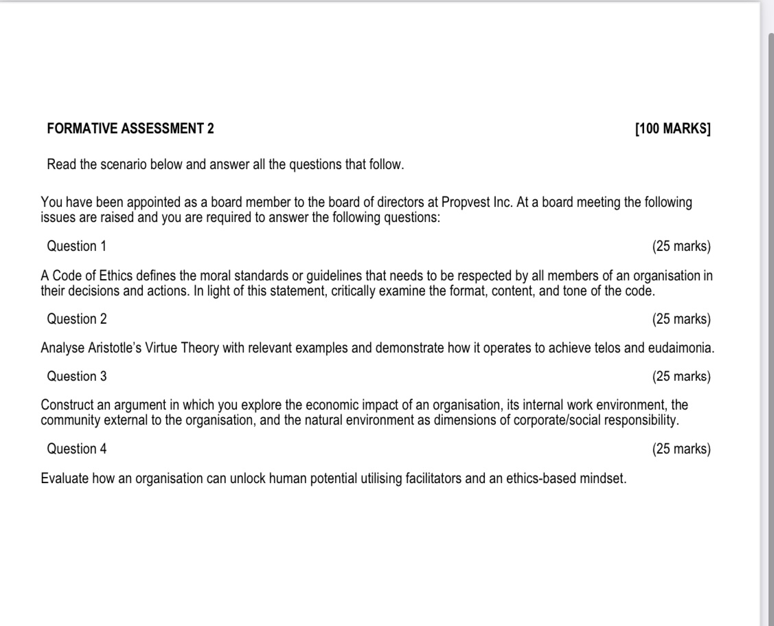 Solved FORMATIVE ASSESSMENT 2[100 ﻿MARKS]Read the scenario | Chegg.com