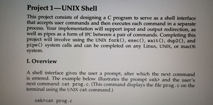 Project 1–UNIX Shell This project consists of | Chegg.com