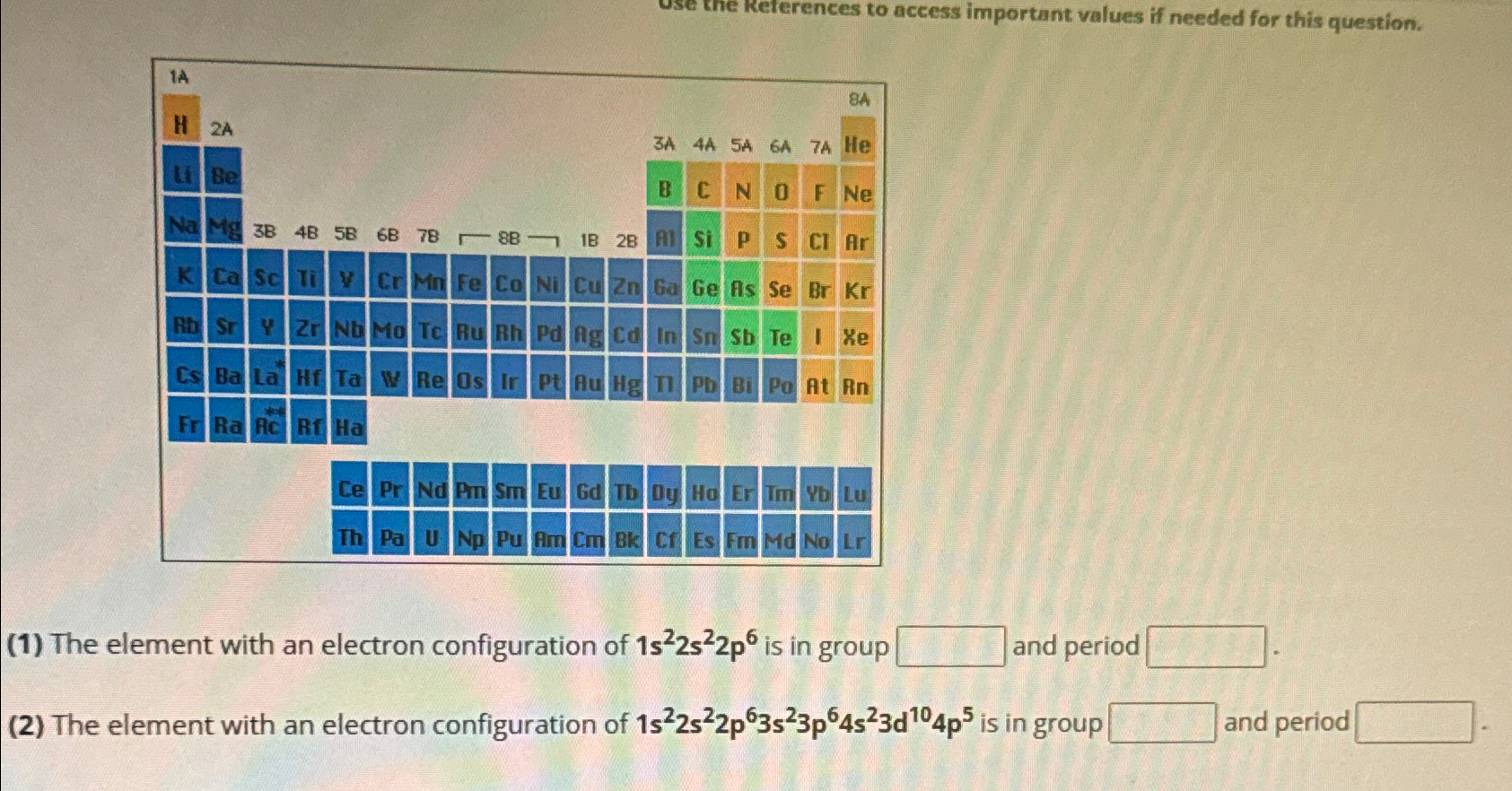 Solved (1) ﻿The element with an electron configuration of | Chegg.com