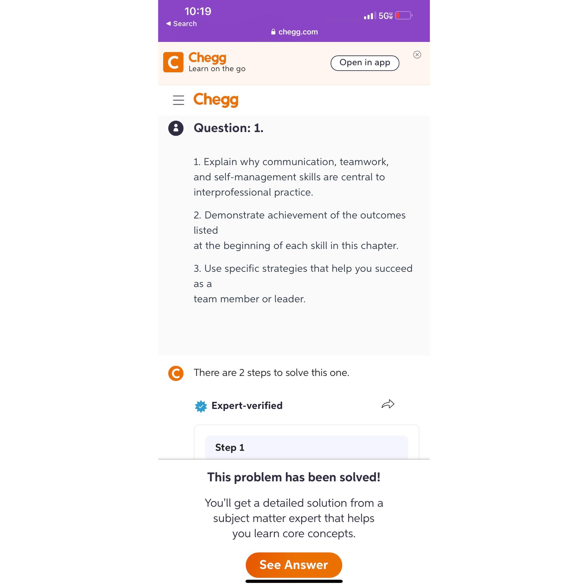 Solved 10:19Search-Il 5Gwchegg.comCheggOpen in app-= ﻿Chegg8 | Chegg.com