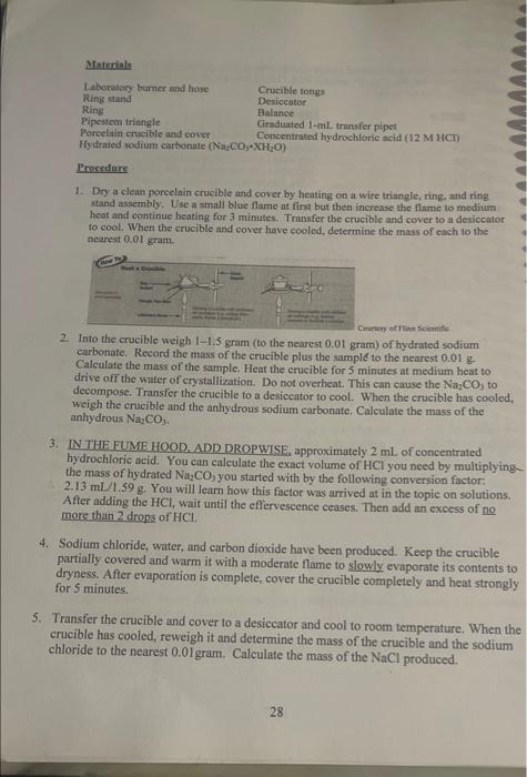 Solved Experiments Preparation of Sodium Chloride from | Chegg.com